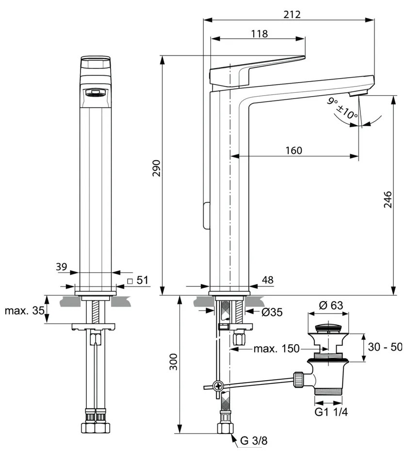 Ideal Standard Tonic II - Umyvadlová baterie s vysokým vývodem, Chrom A6328AA