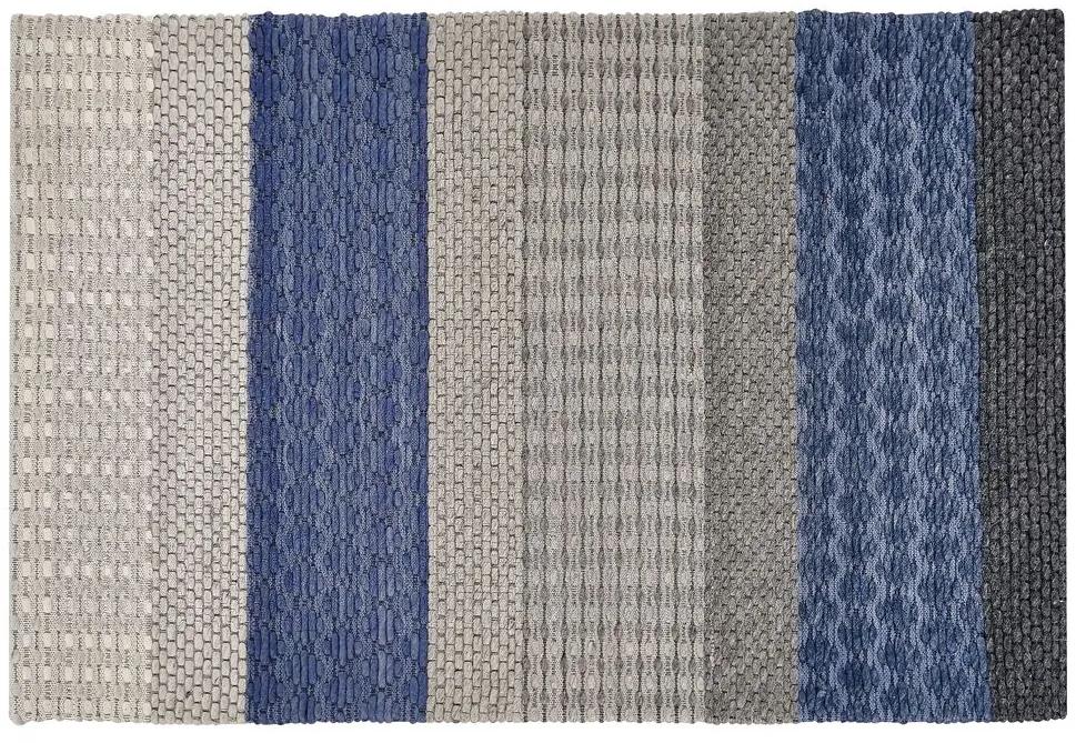 Koberec vlněný 140 x 200 cm pruhovaný vzor modrý / šedý AKKAYA Beliani