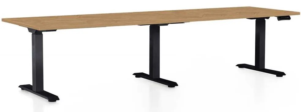 Výškově nastavitelný stůl OfficeTech Long, 260 x 80 cm, černá podnož, dub kamenný