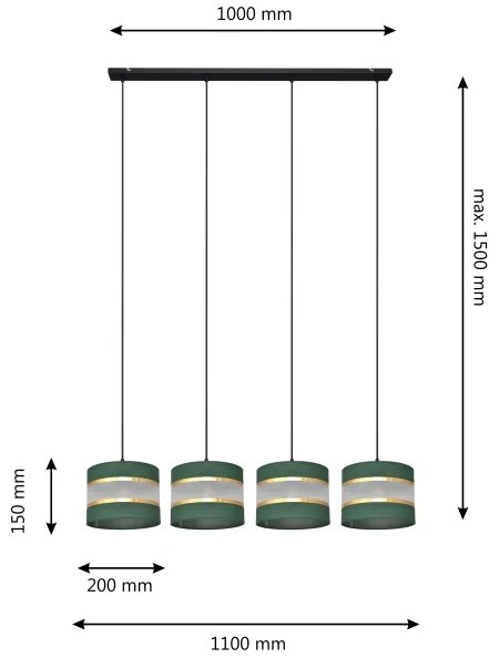 Lustr na lanku HELEN 4xE27/15W/230V zelená/zlatá