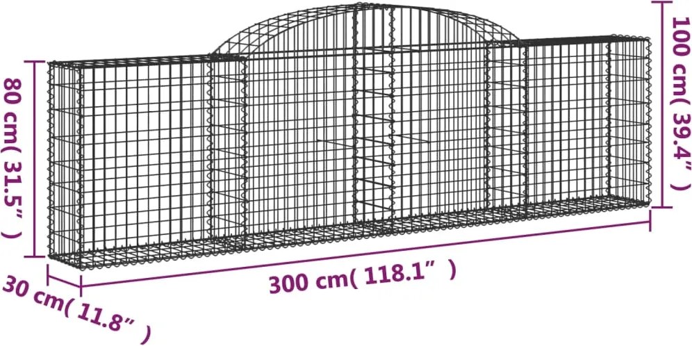 Klenuté gabionové koše 8 ks 300x30x80/100 cm pozinkované železo 3146509