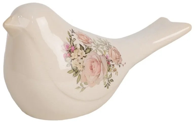 Béžová keramická dekorace ptáček s růžemi Rosien L - 25*10*13 cm