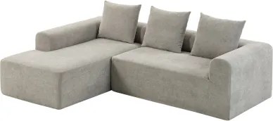 HOMCOM Rohová pohovka z chenillu, 3-místná L-čtvercová 242 cm s otomanem, hluboké sedadlo, široké područky, světle šedá