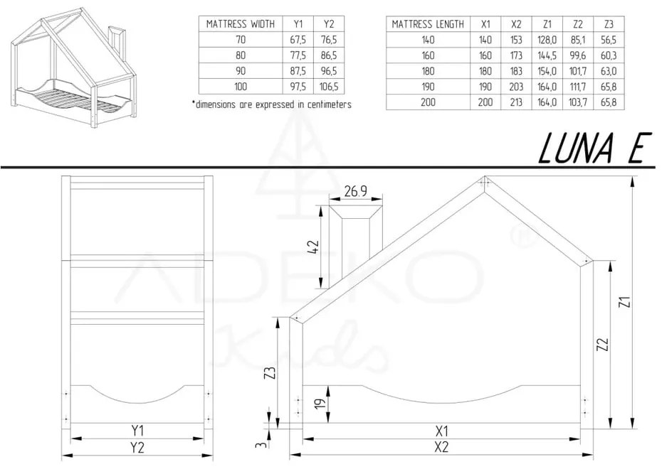 Domečková postel z borovicového dřeva Adeko Luna Elma, 90 x 160 cm
