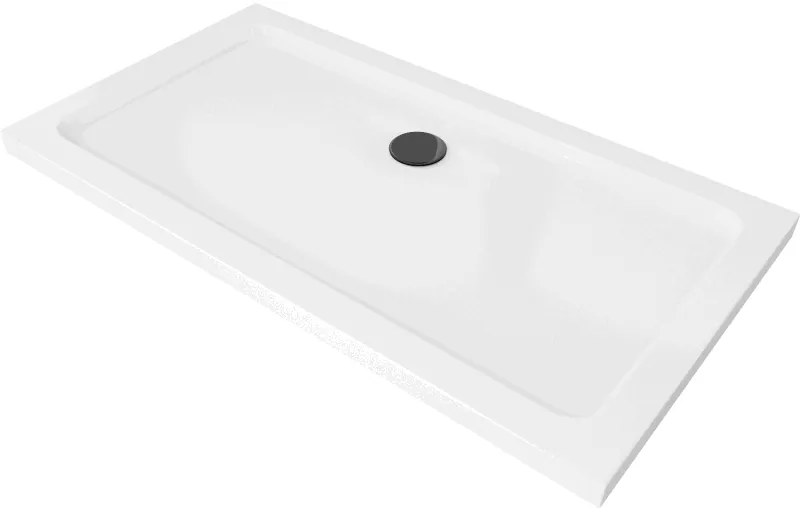 Mexen SLIM - Obdélníková sprchová vanička 140x70x5cm + černý sifon, bílá, 40107014B