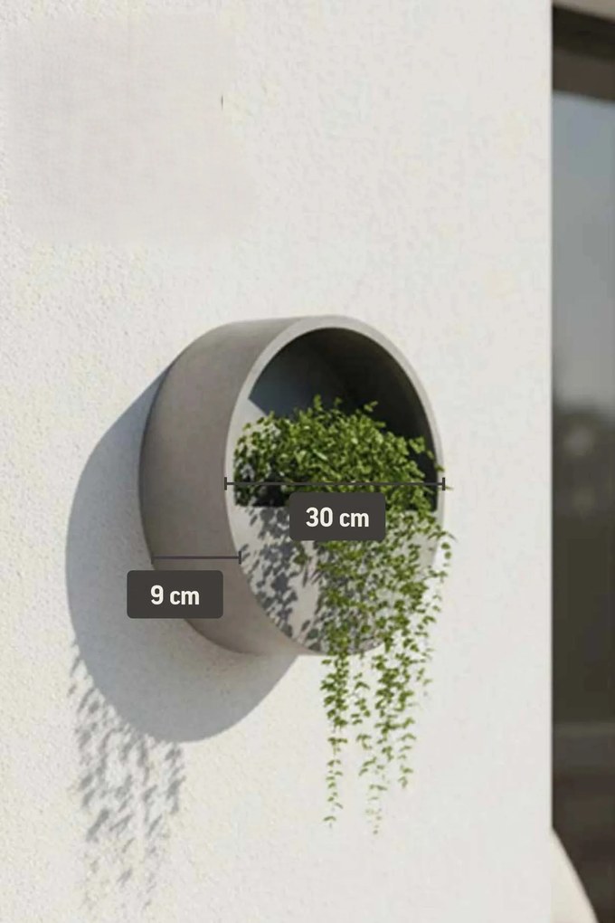 Květináč na zeď MURA, sklolaminát, Ø 30 cm, šedá