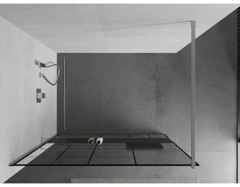 Mexen Kioto+ sprchová zástěna s poličkou a kolejnicí 110 x 200 cm, Průhledné/Černý vzor 8 mm, Chromovaná - 800-110-121-01-78