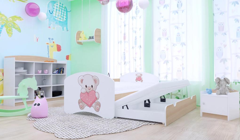 Svět pokojů Dětská postel Kevin pro dvě děti - medvídek se srdcem + matrace zdarma Barva: Bílá, Rozměr: 160x80 cm, Zábrana: NE