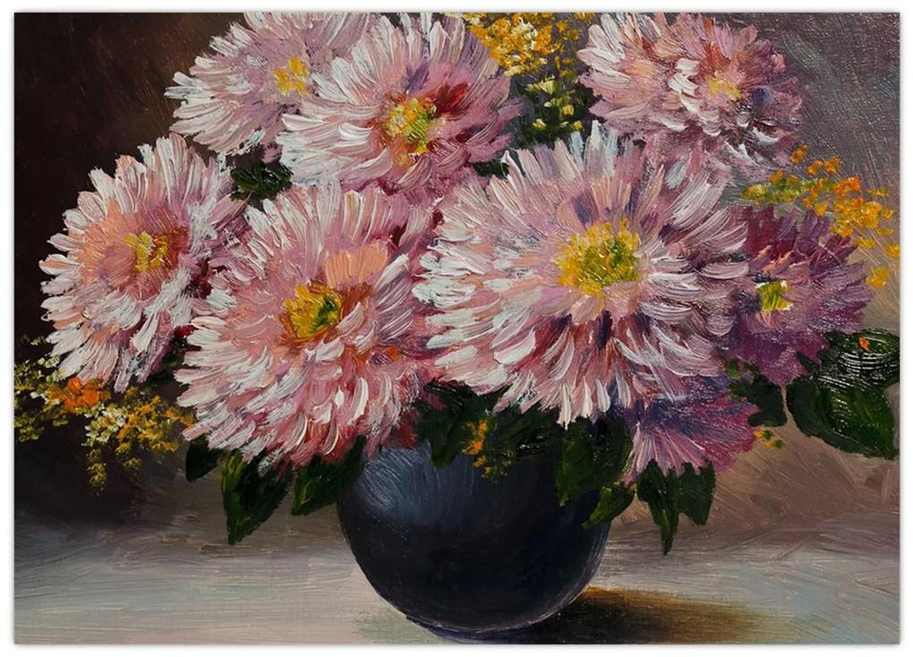 Skleněný obraz - Olejomalba, Květiny ve váze (70x50 cm)