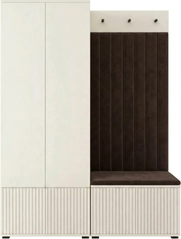 Předsíňová stěna RAYO 1 s čalouněnými panely, 140 cm, kašmír/ tmavě hnědá