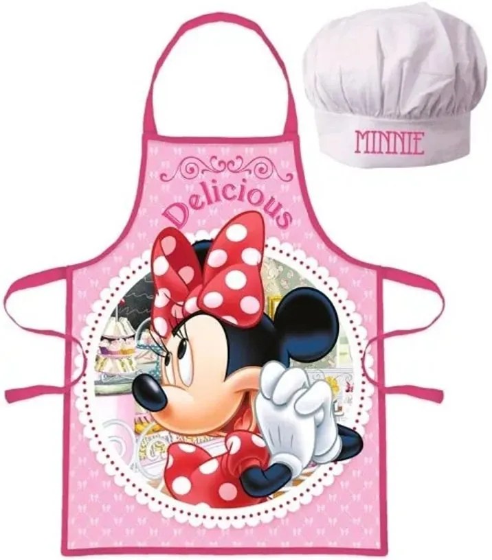 Dívčí / detská zástěra s kuchařskou čepicí Minnie Mouse - Disney - motiv Delicious - pro děti 3 - 8 let