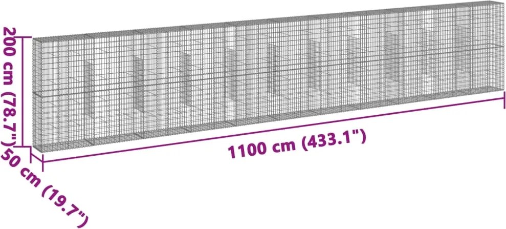Gabionový koš s víkem 1 100 x 50 x 200 cm pozinkované železo 3295176