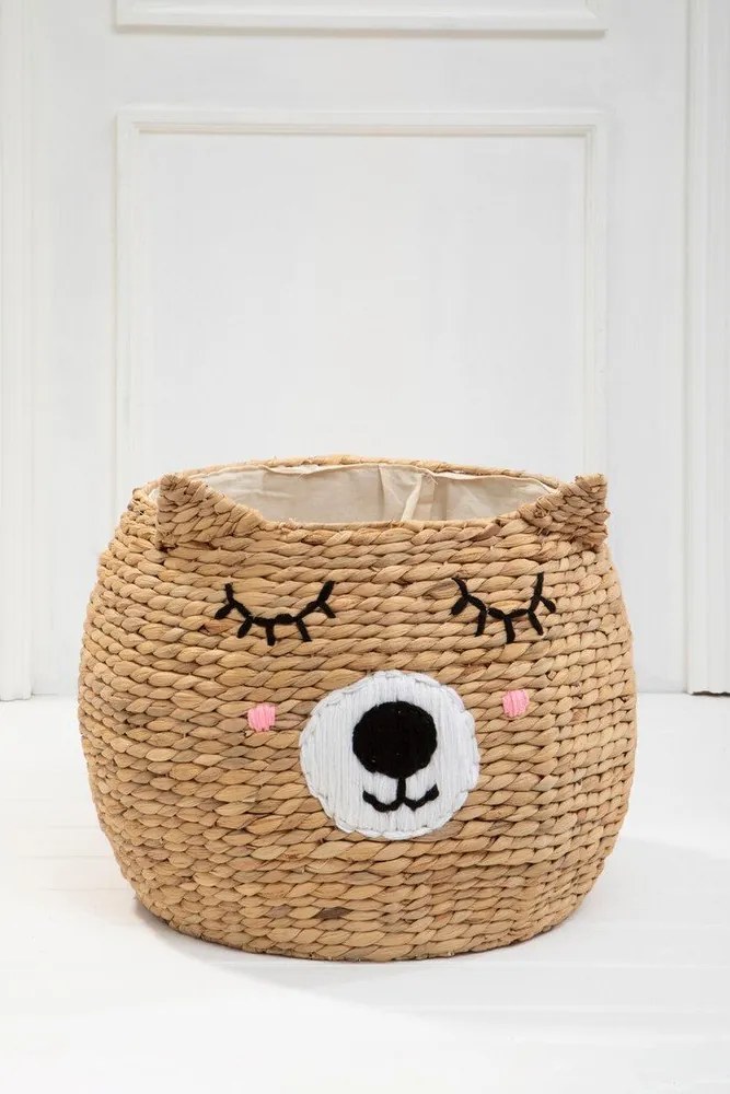 Dětský koš na hračky z vodního hyacintu v přírodní barvě ø 49x40 cm Lidi Cat Face – Premier Housewares