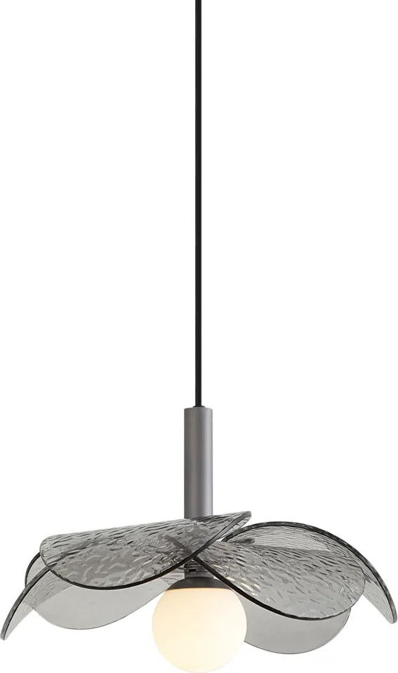 Designová závěsná lampa stříbrná s kouřovým sklem - Kemner