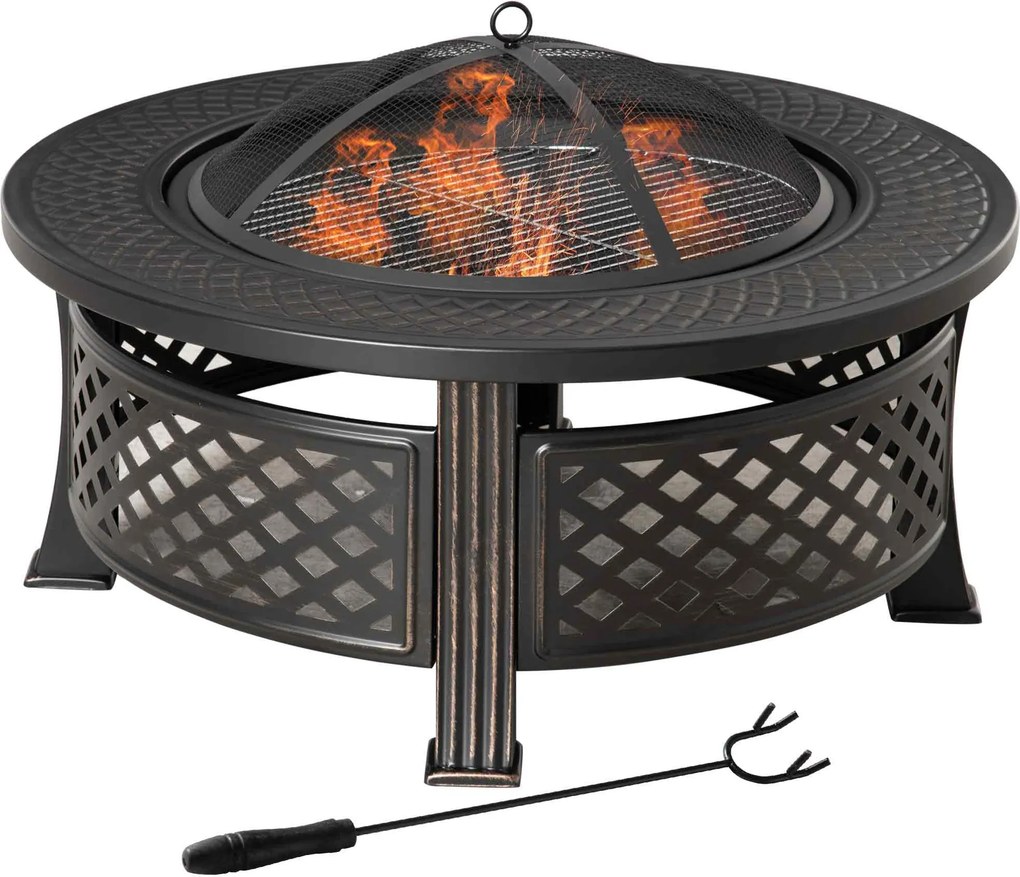 Outsunny miska na oheň pohrabáč ochrana proti jiskrám ohnivý koš ohnivý stůl kulatý ohniště zahrada kempování BBQ ocel černá 81x81x50cm | Aosom