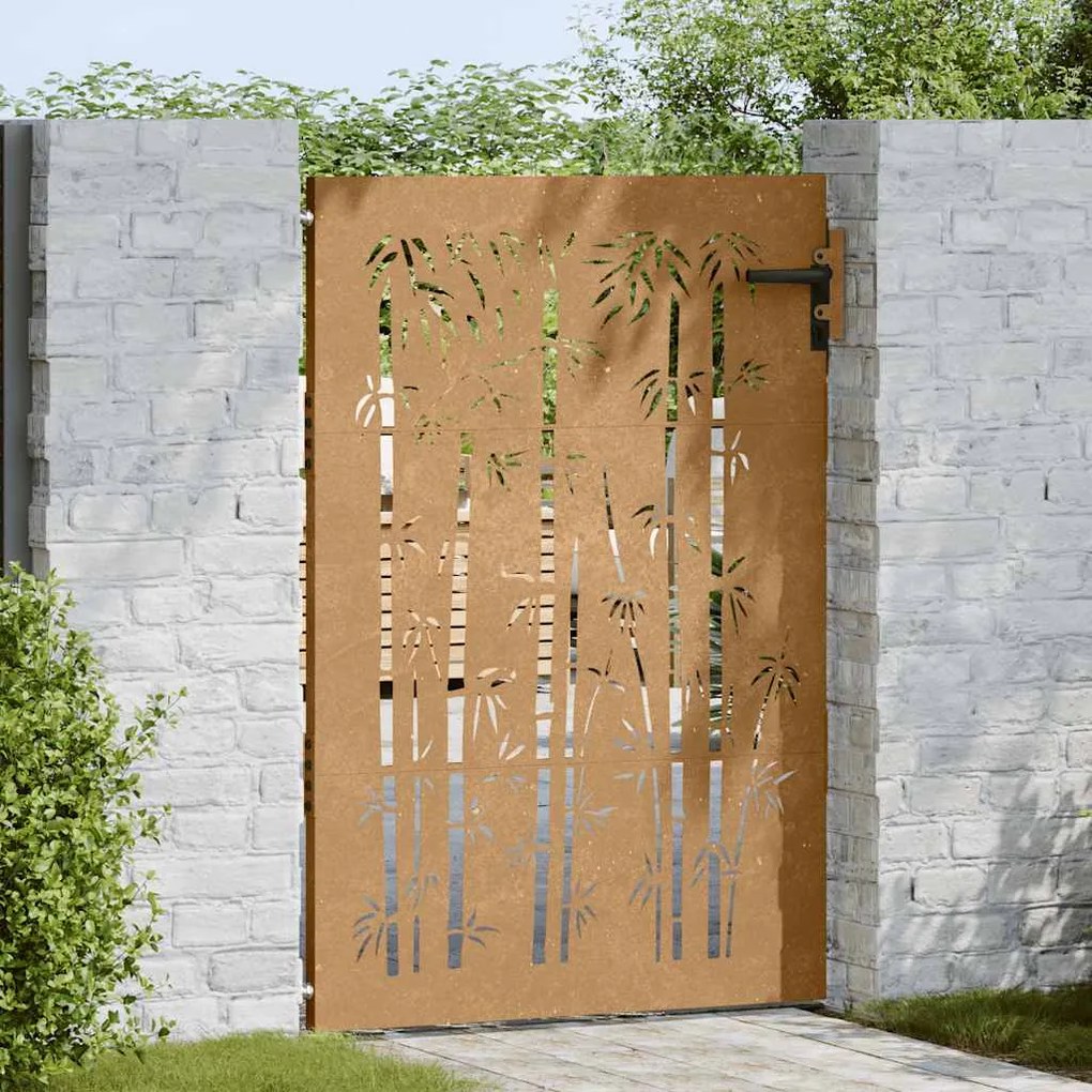 Zahradní branka 85 x 150 cm corten ocel bambusový design 153235