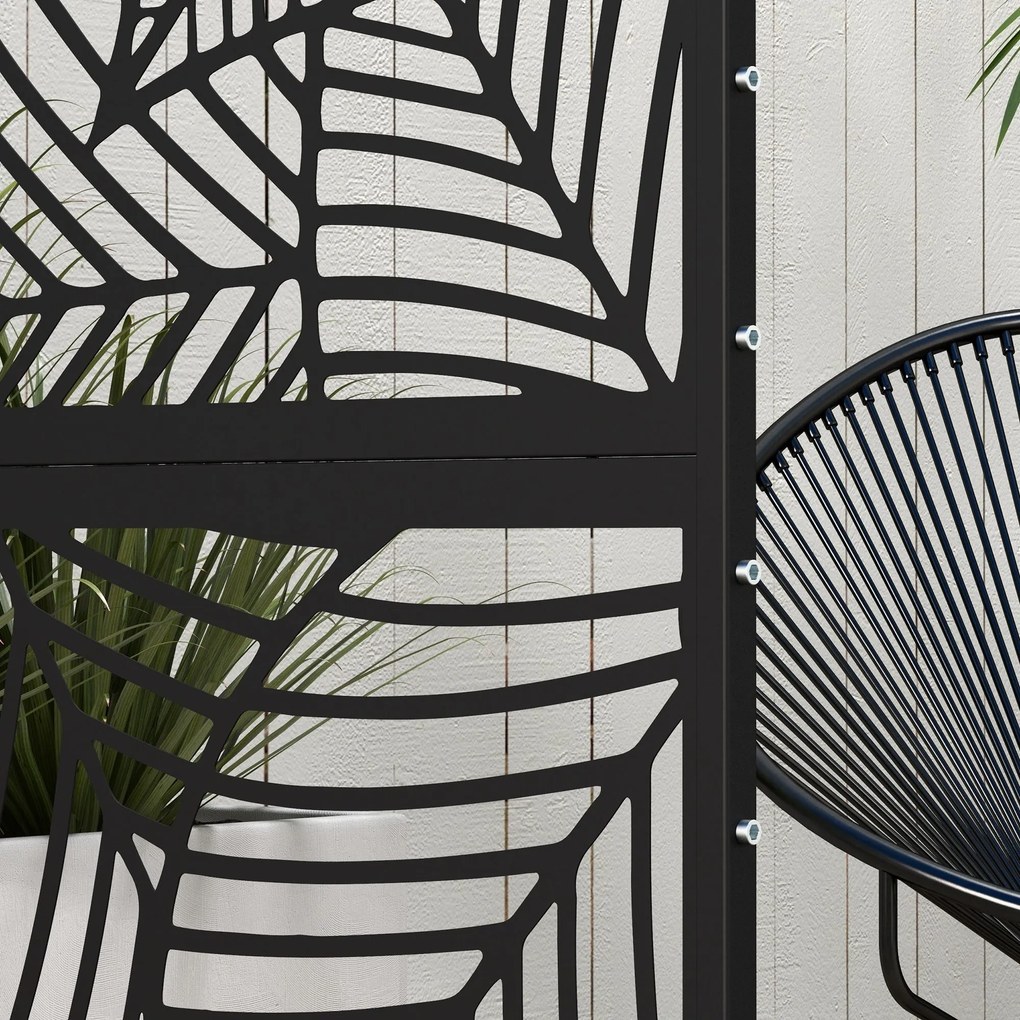 Dekorativní panel pro venkovní použití Outsunny s větrem rozkládající se listovou vzorem - 122 x 45 x 198 cm, černý