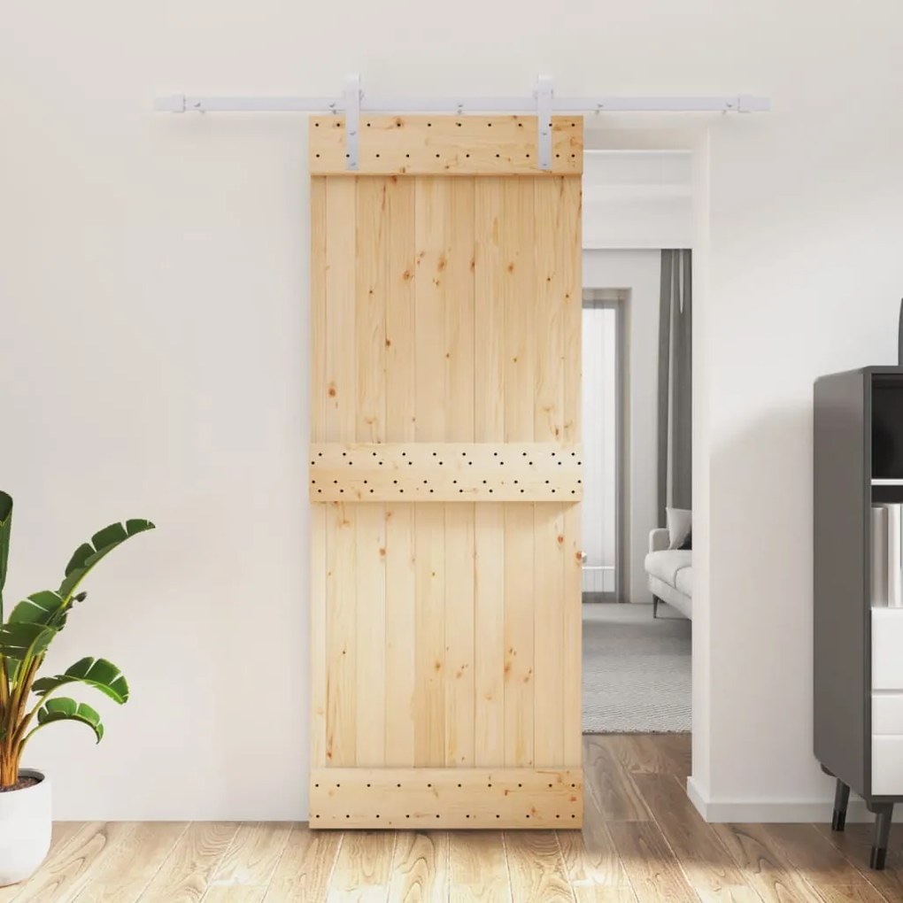 Posuvné Dveře S Kováním 80 X 210 Cm Masivní Borové Dřevo