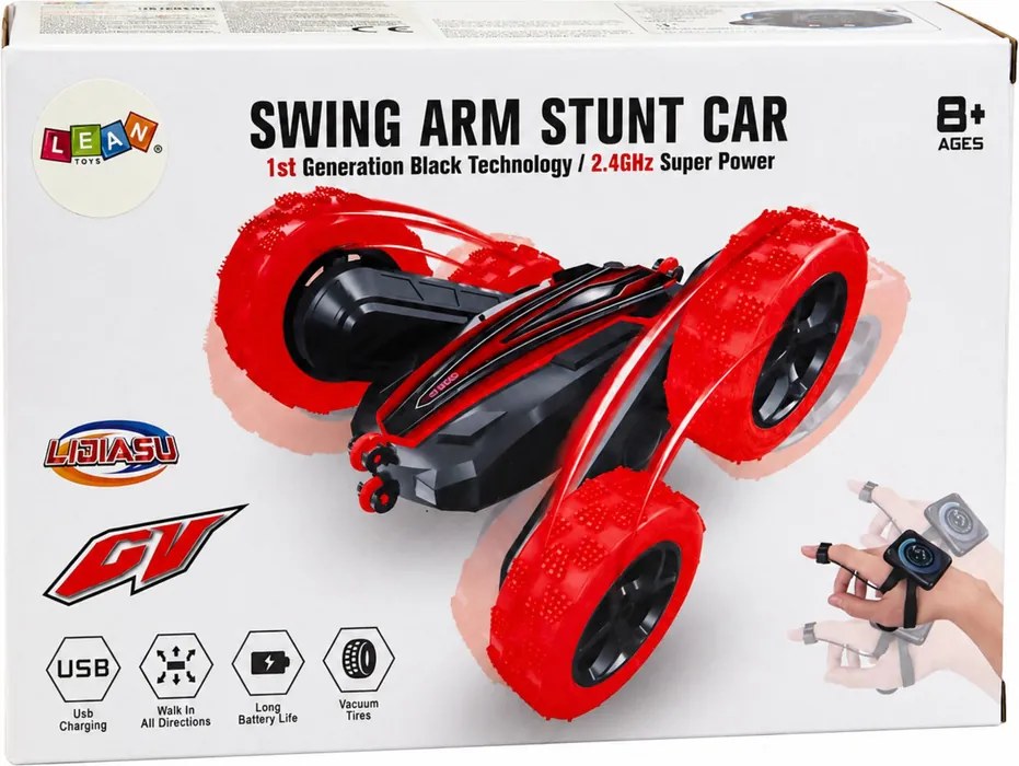 LEAN Toys Kaskadérské auto s dálkovým ovládáním RC pomocí gest 360°, červené