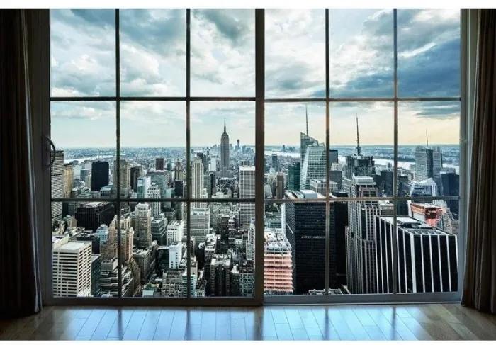 DIMEX | Vliesové fototapety na zeď Pohled z okna na Manhattan MS-5-0009 | 375 x 250 cm| šedá, modrá, vícebarevná