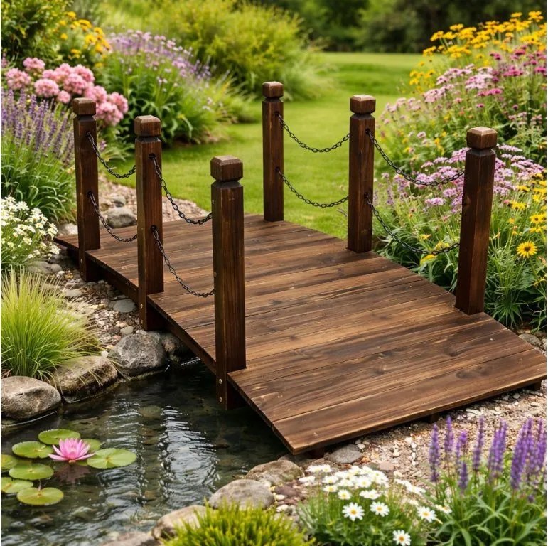 Dekorační zahradní mostek BestBerg BBGD-4002 / 150 x 67 x 56 cm / hnědá