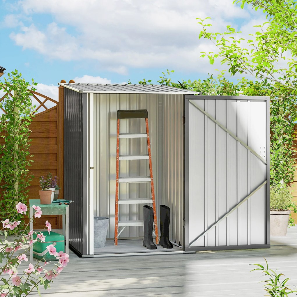 Outsunny ocelový přístřešek na nářadí 0,92 m² Uzamykatelný zahradní přístřešek s jednoplášťovou střechou, 100x103x160cm, šedý