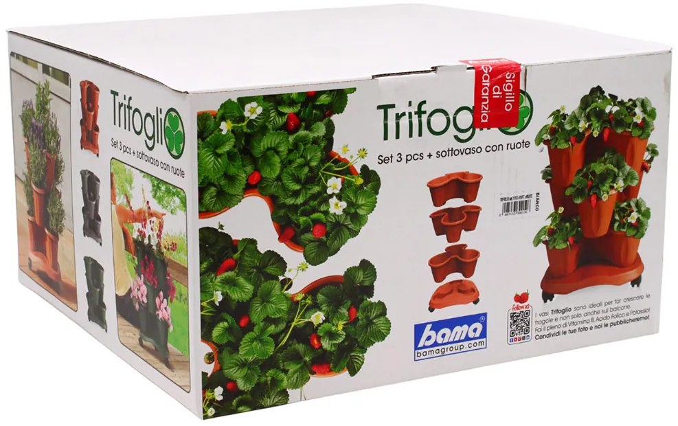 BAMA Květináč modulární TRIFOGLIO, set 3 ks + spodní miska s kolečky,  zelený
