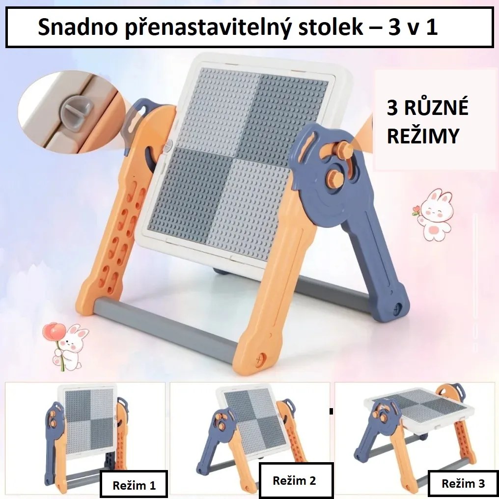 Dětský víceúčelový oboustranný stojan na hraní 6v1 se stoličkou TM10071