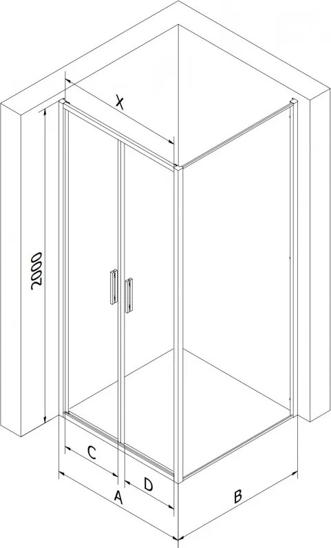 Mexen Exo, výklopný sprchový kout 90 x 90 cm, čiré sklo, zlatá, 814-090-090-50-00