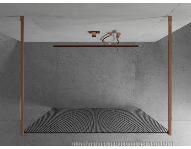 Mexen Kioto, sprchová zástěna Walk-In 130 x 200 cm, 8mm sklo s žebrovým vzorem, růžové zlato profil, 800-130-002-60-09