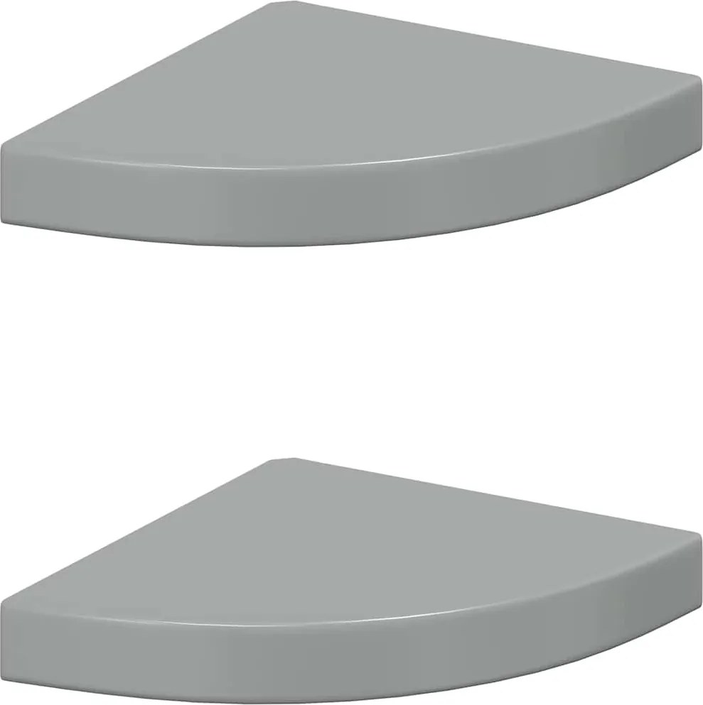 Plovoucí rohové police 2 ks šedé vysoký lesk 25x25x3,8 cm MDF 323893