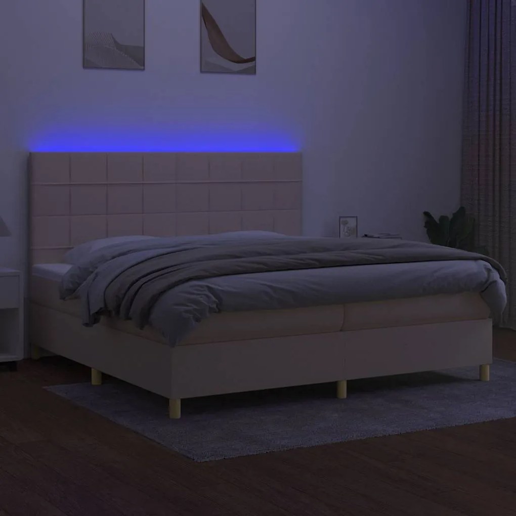 Box spring postel s matrací a LED krémová 200x200 cm textil 3135466