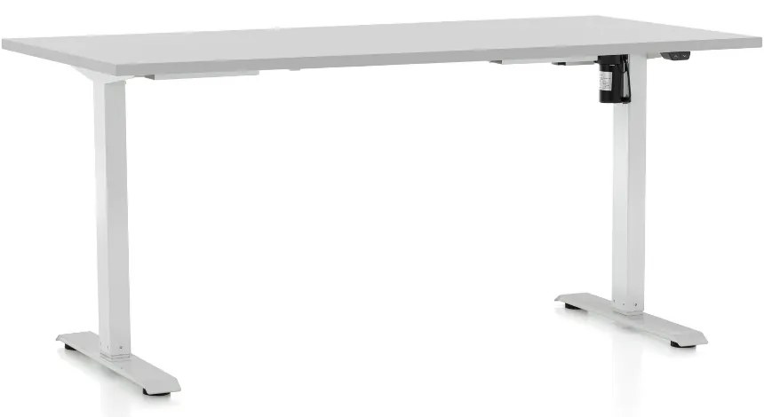 Výškově nastavitelný stůl OfficeTech A, 160 x 80 cm, bílá podnož, světle šedá
