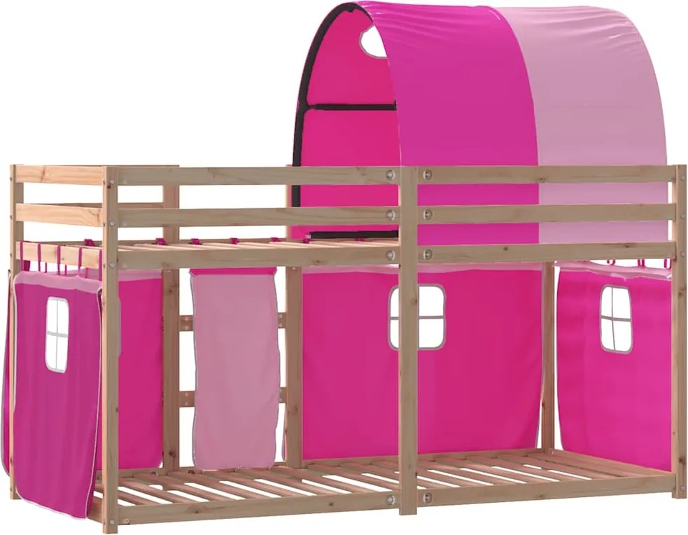 Dětská patrová postel se závěsy růžová 90 x 190 cm borovice 3283996