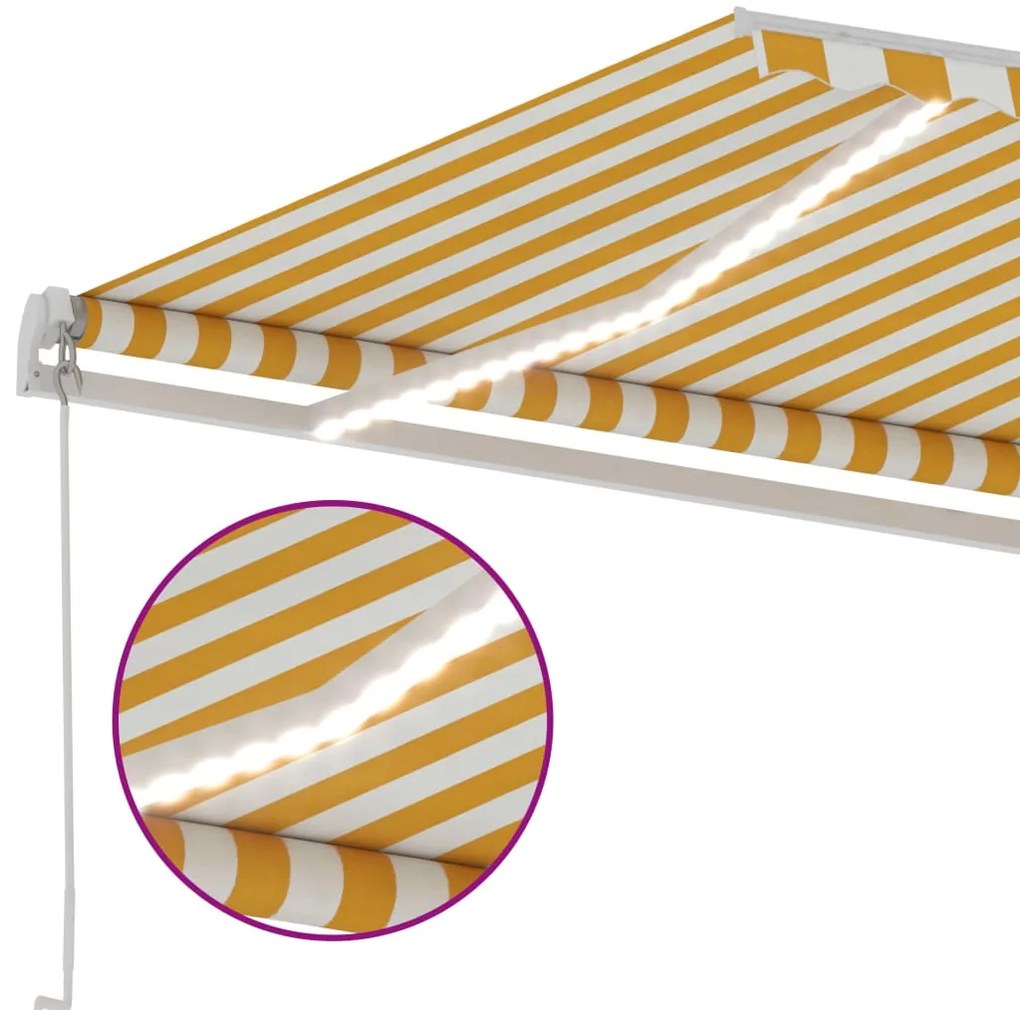 vidaXL Marketos Ručně zatahovací markýza s LED světlem 600 x 350 cm žlutobílá