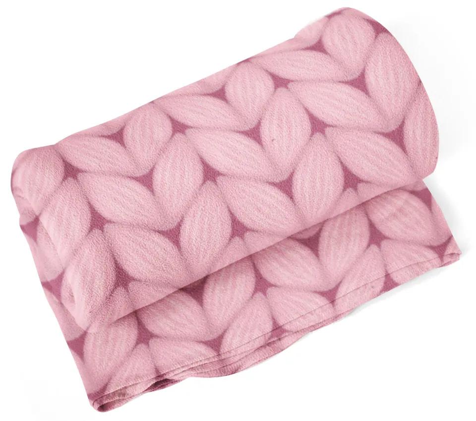 Deka SABLIO - Růžové pletení z vlny 150x120 cm