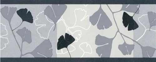 Samolepící bordury ginkgo listy šedo-stříbrné 69054, rozměr 5 m x 6,9 cm, IMPOL TRADE