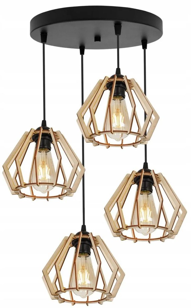 Závěsné svítidlo Timber, 4x dřevěné stínítko,
