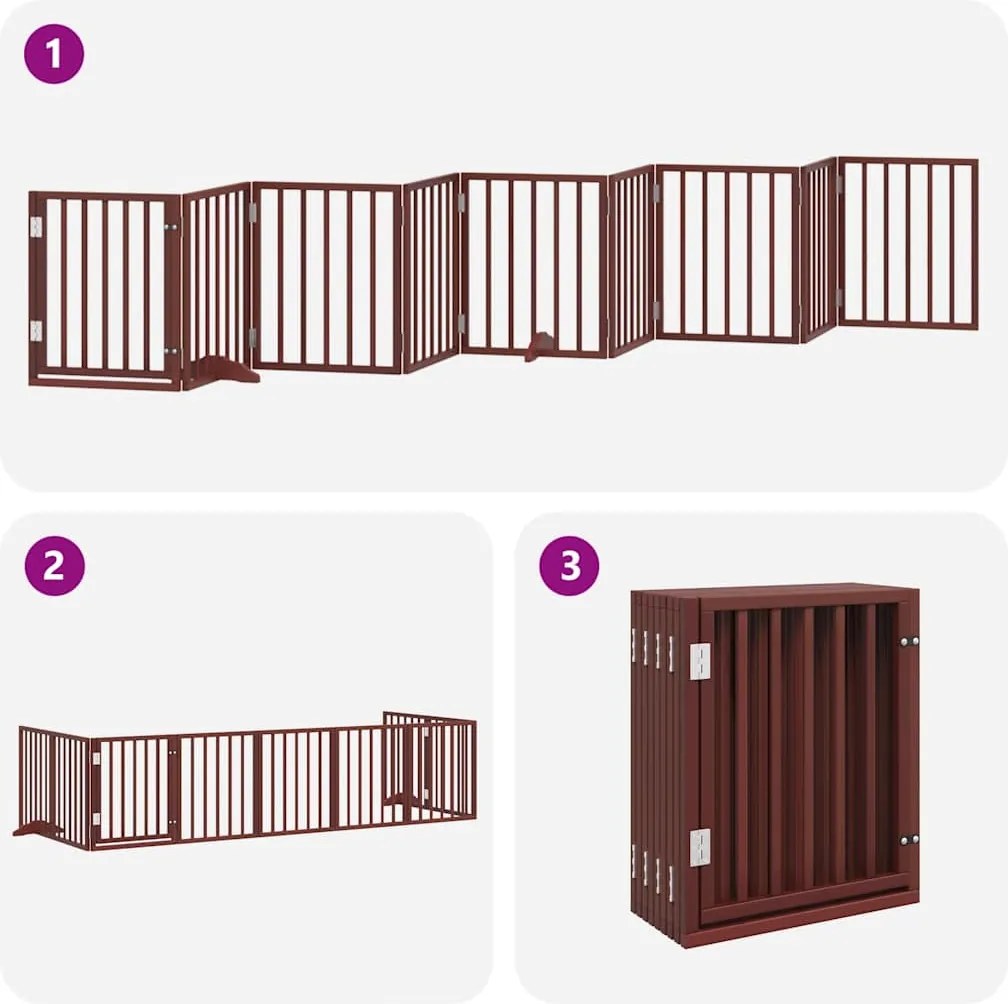 Zábrana pro psy s dvířky skládací 9 panelů hnědá 450 cm topol 3155547