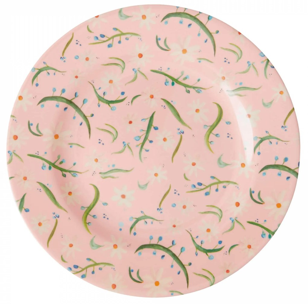 rice Melaminový talíř Daisies Print, růžová barva, melamin