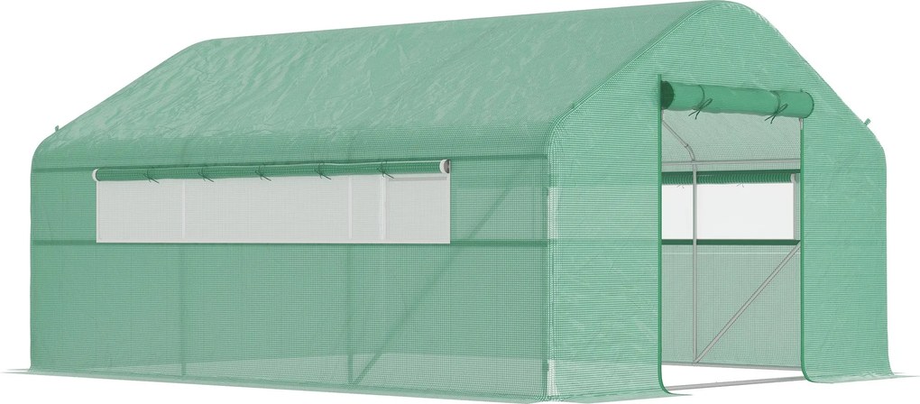 Outsunny Zelený Túnelový Skleník 4x3x2 m s 2 Mřížkovými Okny, Anti-UV PE Kryt a 1 Otevírací Dveře se Zipem | Aosom