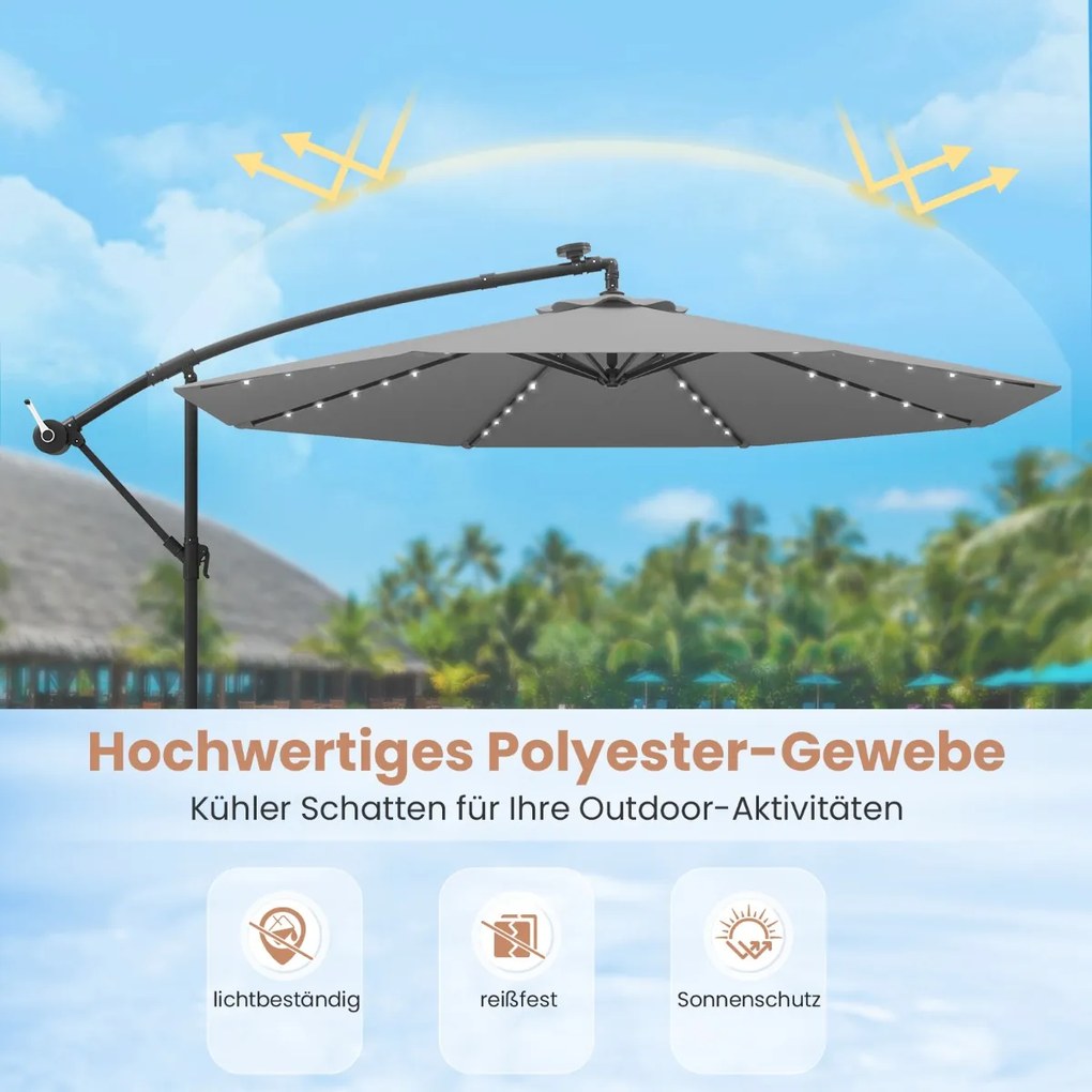 Costway Ø 300 cm konzolový deštník se 40 solárními LED světly a pytli s – šedá
