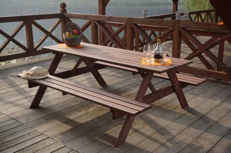 Venkovní sestava nábytku ze dřeva - stůl s lavicemi 220 cm