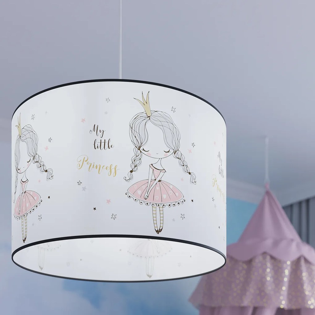 Dětské závěsné svítidlo Princess, 1x plastové stínítko se vzorem, (fi 40cm)