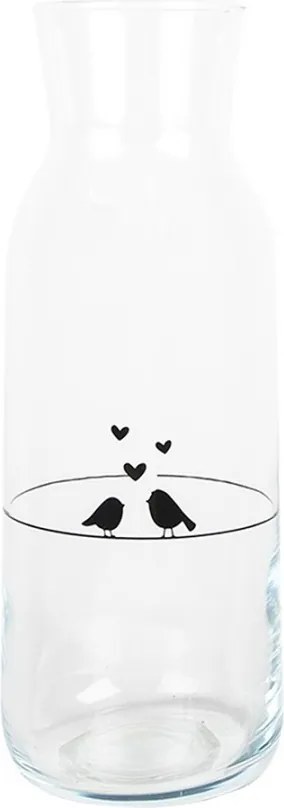 Skleněná karafa s ptáčky a srdíčky Love Birds - Ø 9*25 cm / 1000 ml