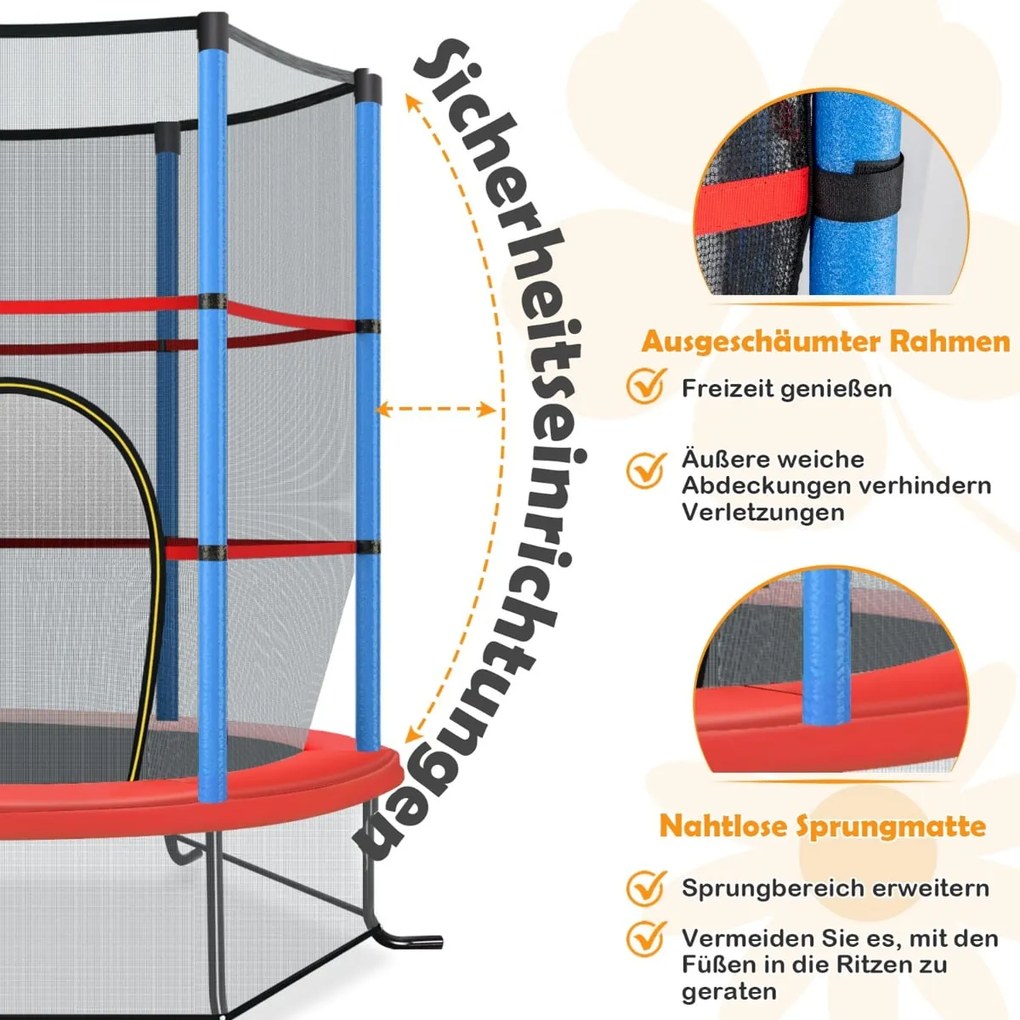 Costway Zahradní trampolína Ø 140 cm s ochrannou sítí trampolína pojme až 135 kg