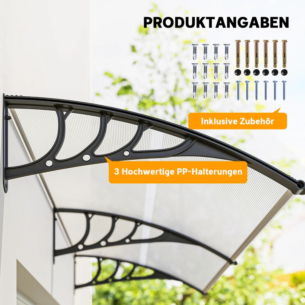 Stříška Outsunny na vchodové dveře 75x195x23 cm stříška z 5mm polykarbonátu, ochrana proti slunci a dešti pro venkovní použití, hliníková průhledná |…