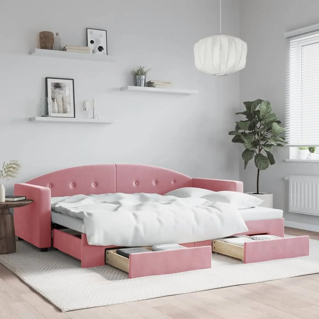 Válenda s přistýlkou a zásuvkami růžová 80 x 200 cm samet 3197345