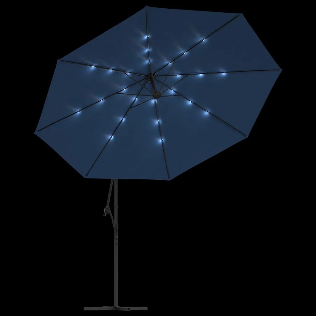 Boční zahradní slunečník s LED osvětlením azurově modrý 350 cm 313785