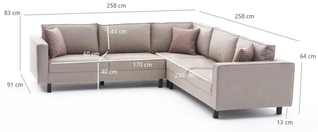 Atelier del Sofa Rohová sedací souprava Kale Linen - Cream, Krémová